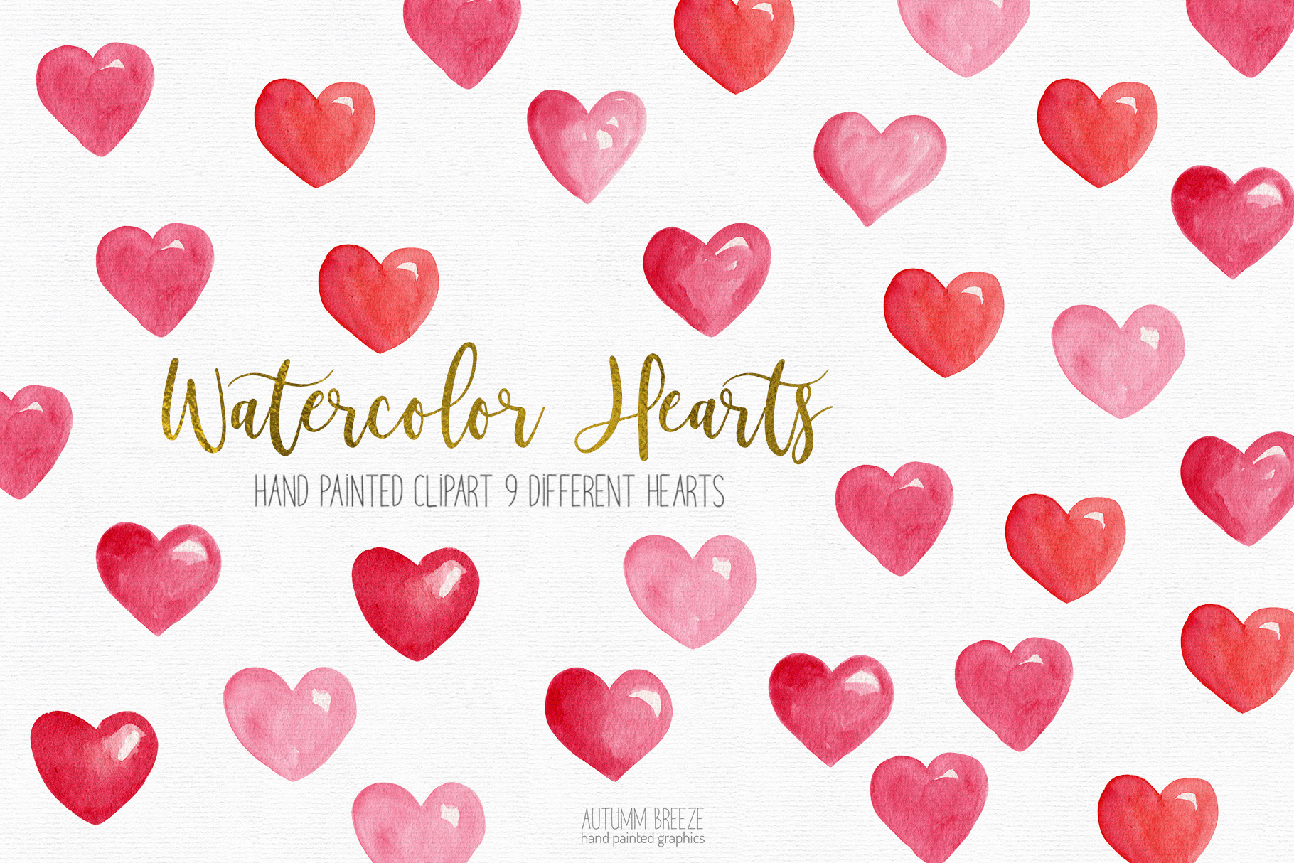 watercolor hearts clip, hand painted | Illustrations ~ Creative Market