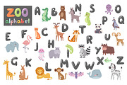 Cute zoo alphabet with cartoon animals isolated on white background and ...