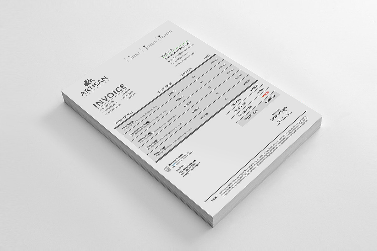 Invoice, a Stationery Template by artisanHR | Creative Market
