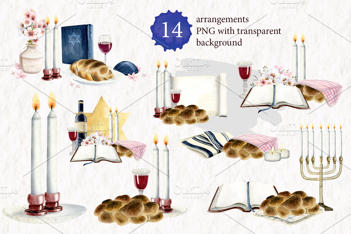 Shabbat Shalom Jewish Clipart | Creative Market