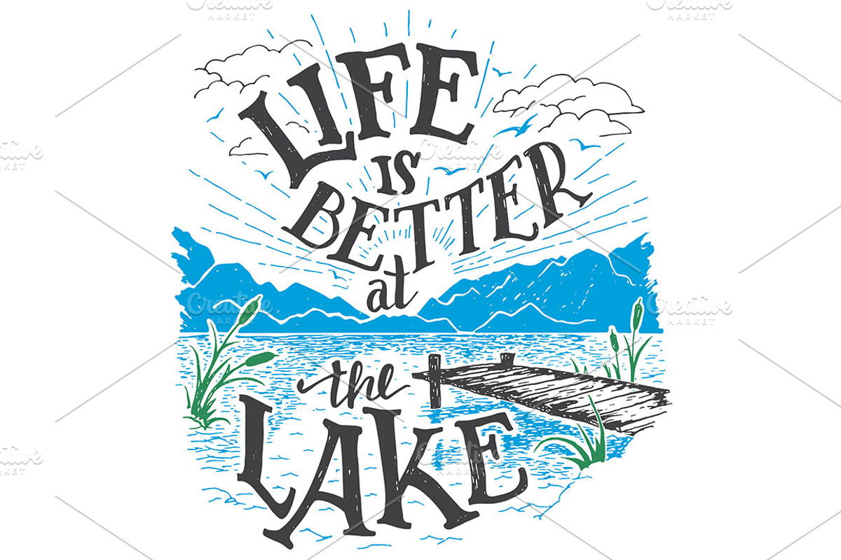 7 Lake Hand Lettering Signs Set
