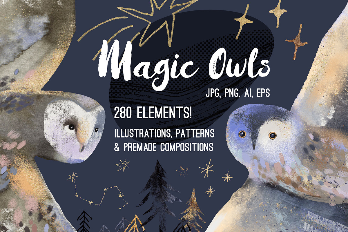 Magic owls: clipart collection