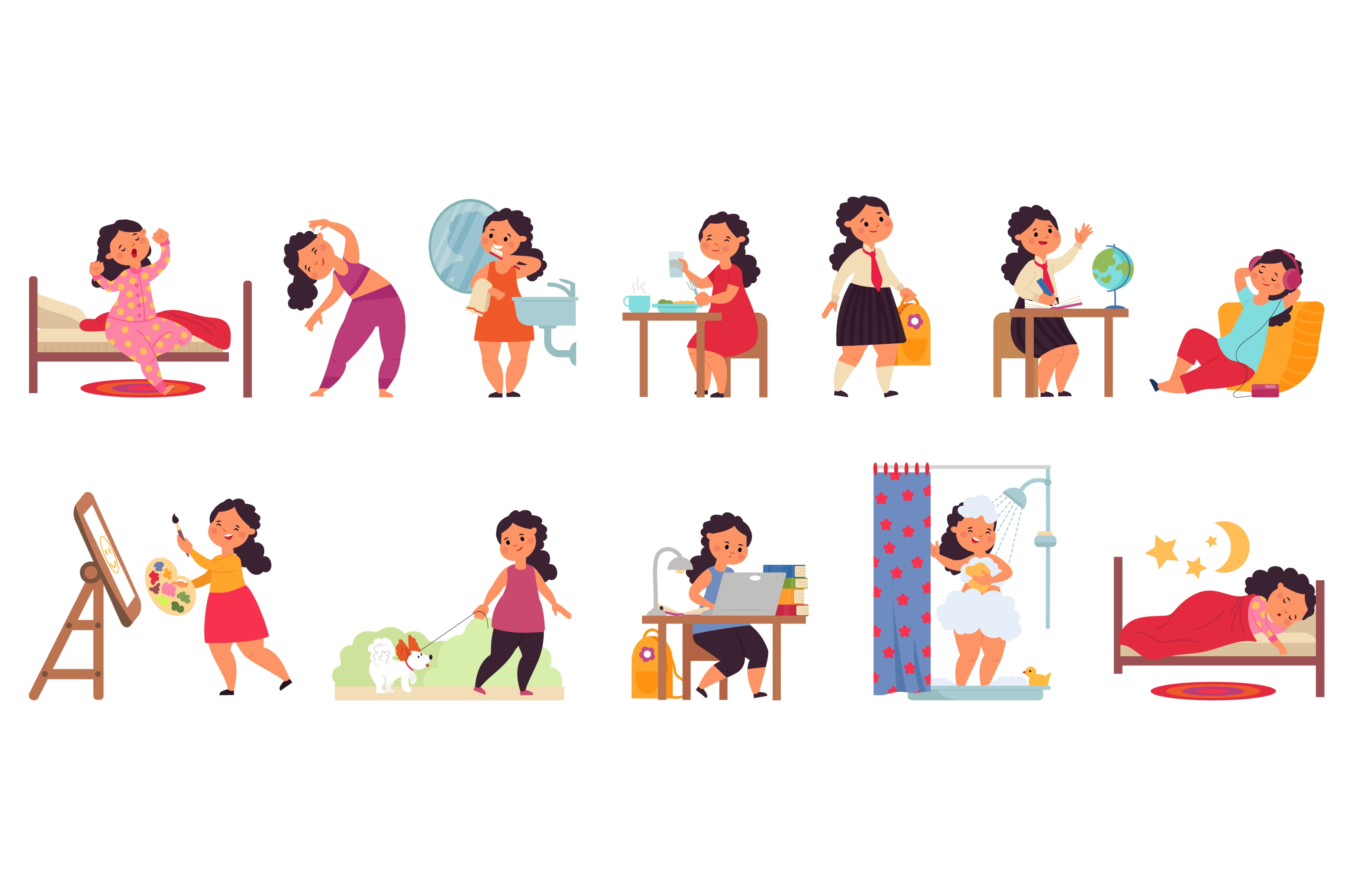 Girl daily routine. Happy personal, a Graphic by Valerie Bodnar