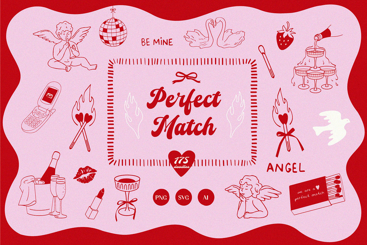 Perfect Match hand drawn doodle set, a Seasonal Illustration by yabluko ...