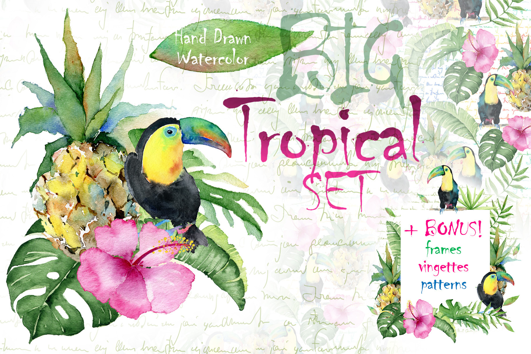 Watercolor Tropical set, an Illustration by WatercolorArt