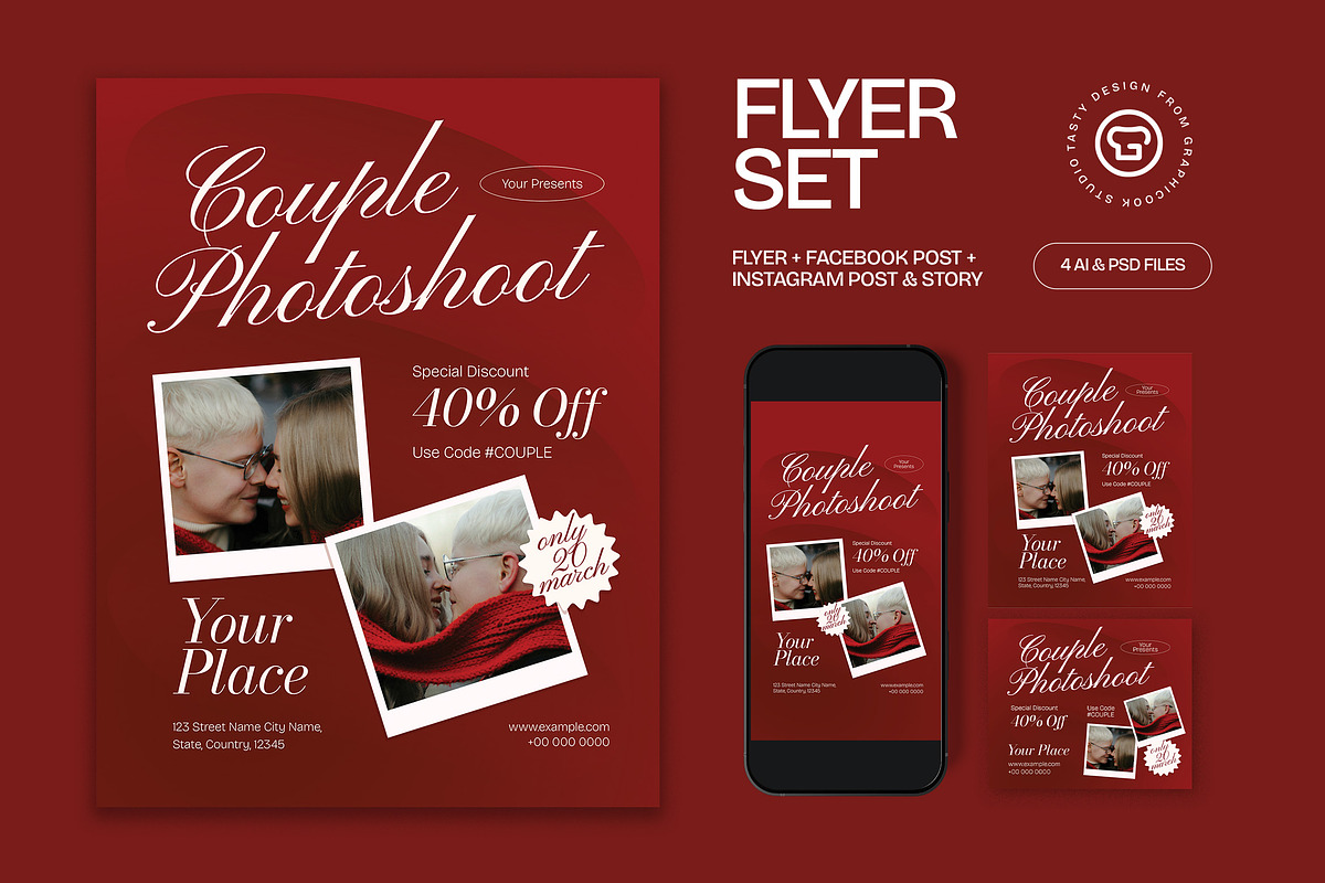 Couple Photoshoot Flyer, a Flyer Template by graphicook