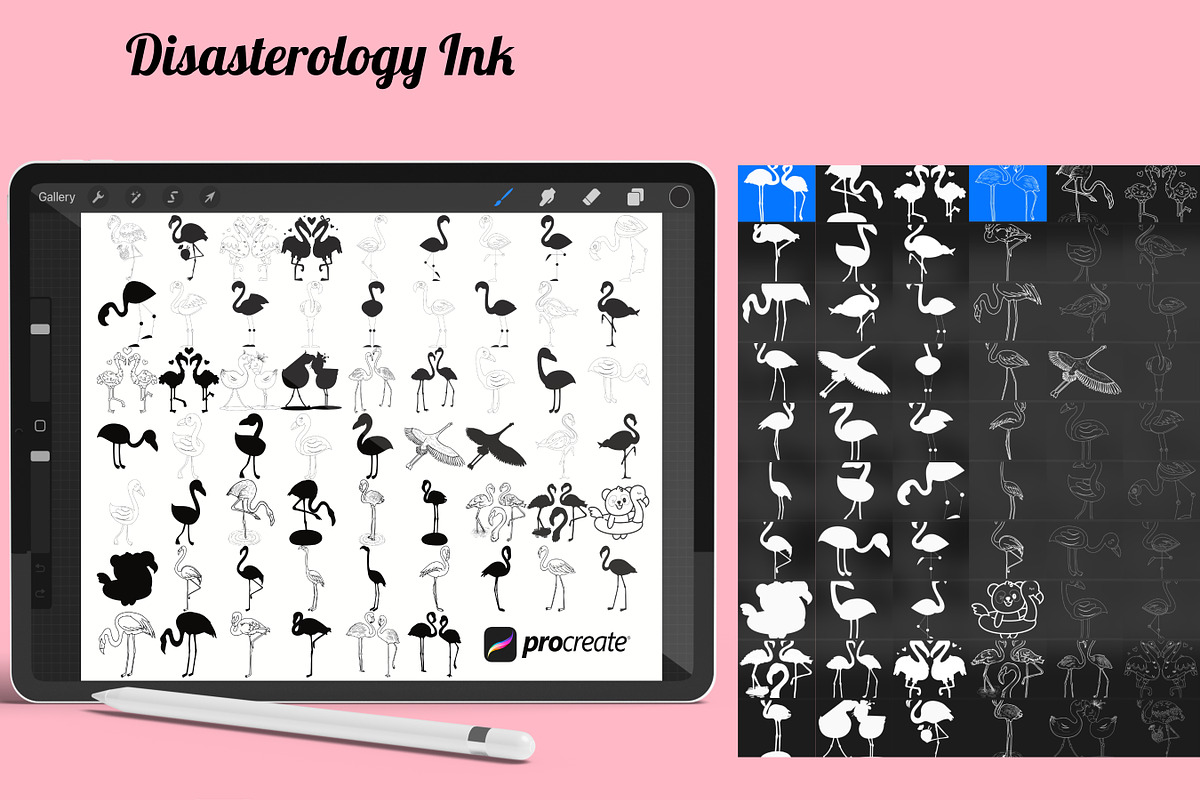 Cartoon Flamingo Set 1 Procreate, a Brush Add-On by Disasterology Ink