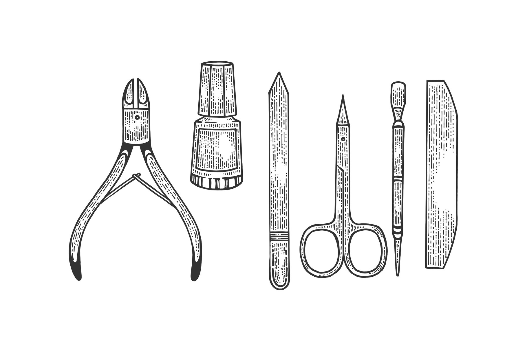 Manicure nail tools sketch engraving, an Object Graphic by AlexArt