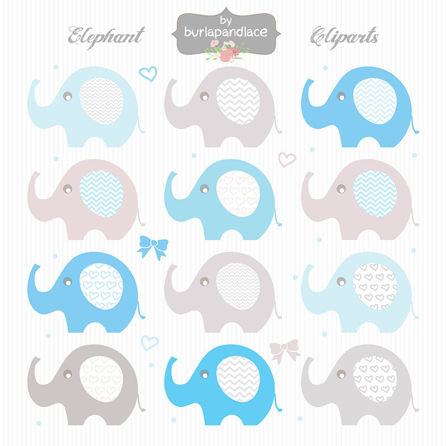 Baby boy elephant clipart, an Illustration by burlapandlace