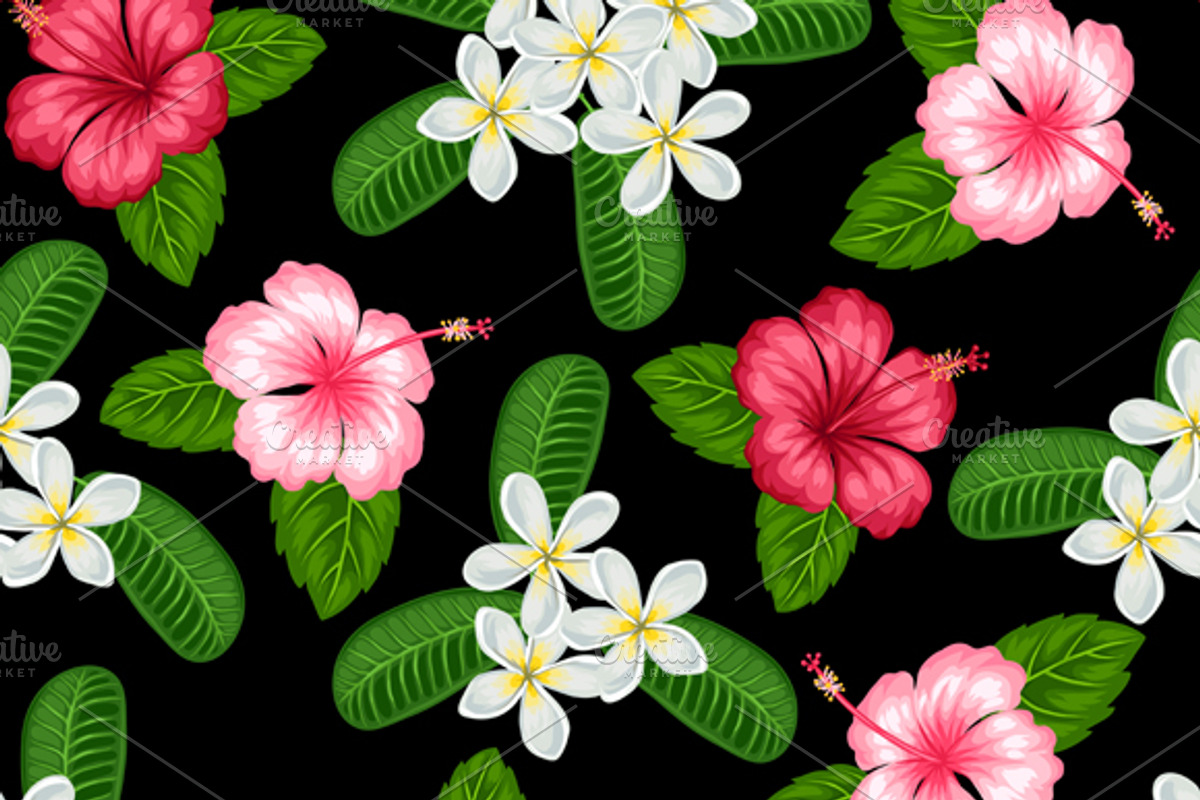 Patterns with tropical flowers., a Pattern Graphic by incomible