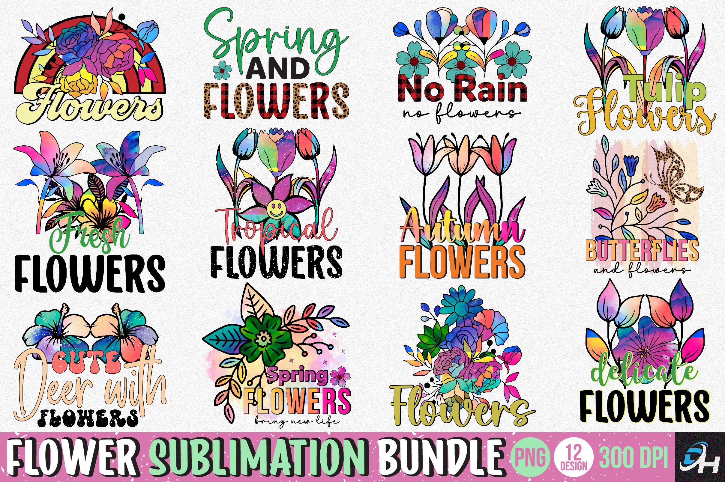 Flower Sublimation PNG Bundle, a Work Illustration by designhome