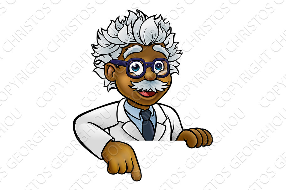 Scientist Cartoon Character Pointing Down, an Education Illustration by ...