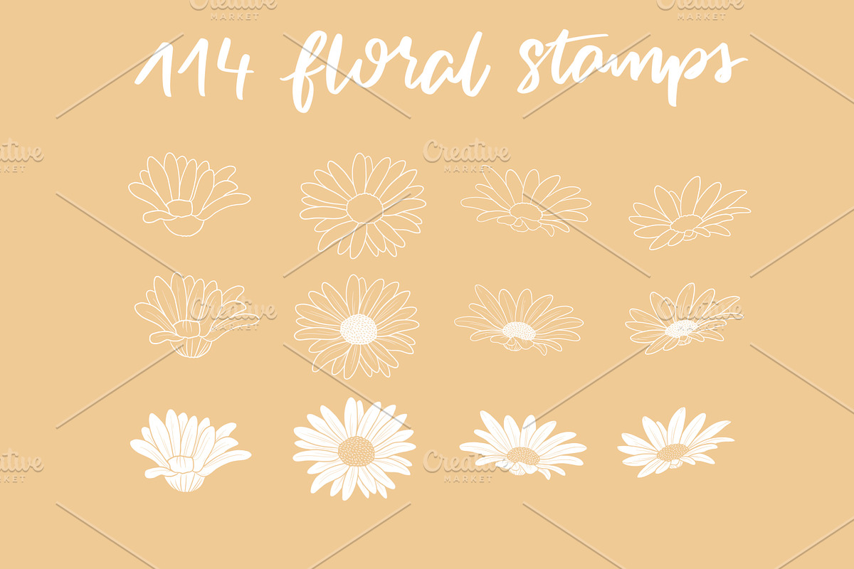 110+ Procreate Daisy Stamp Brushes, a Brush Add-On by laura.design