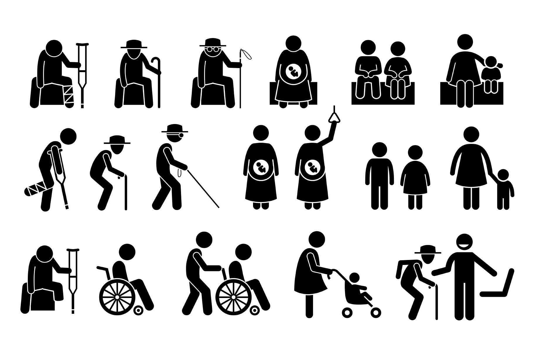Priority Seating Stick Figures Icons | Icons ~ Creative Market