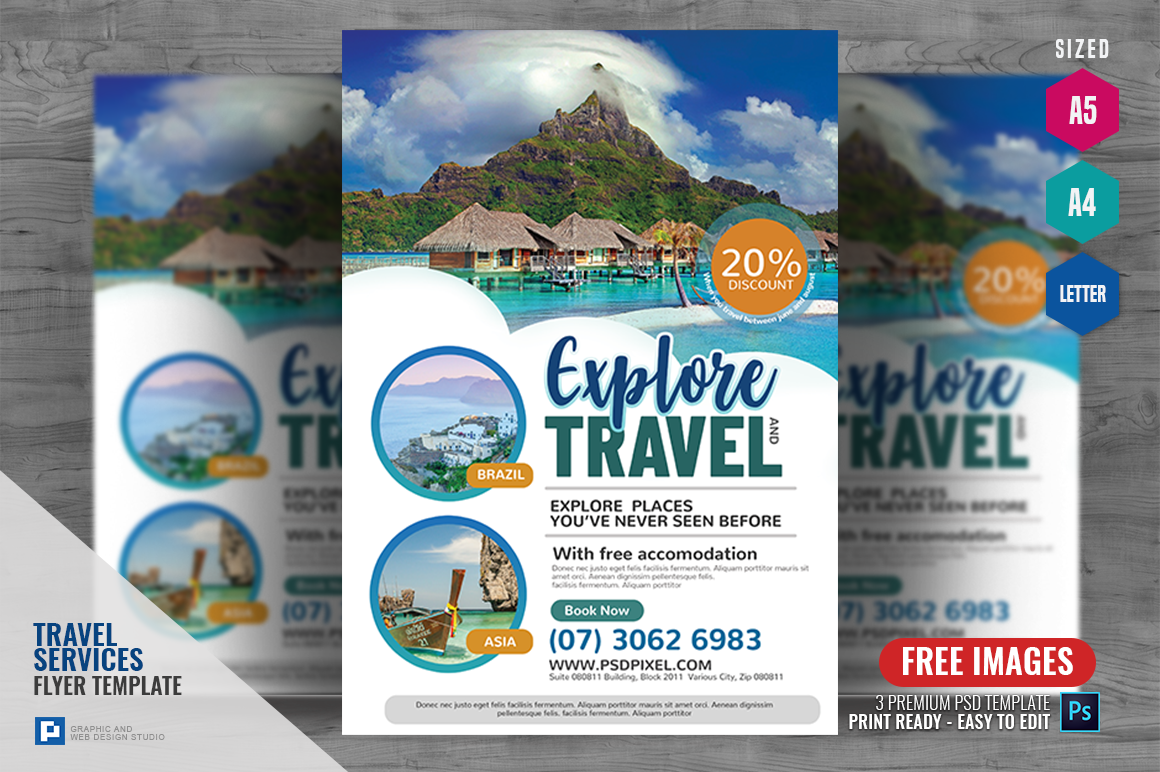 Travel and Booking Services Flyer, a Flyer Template by PSDPixel