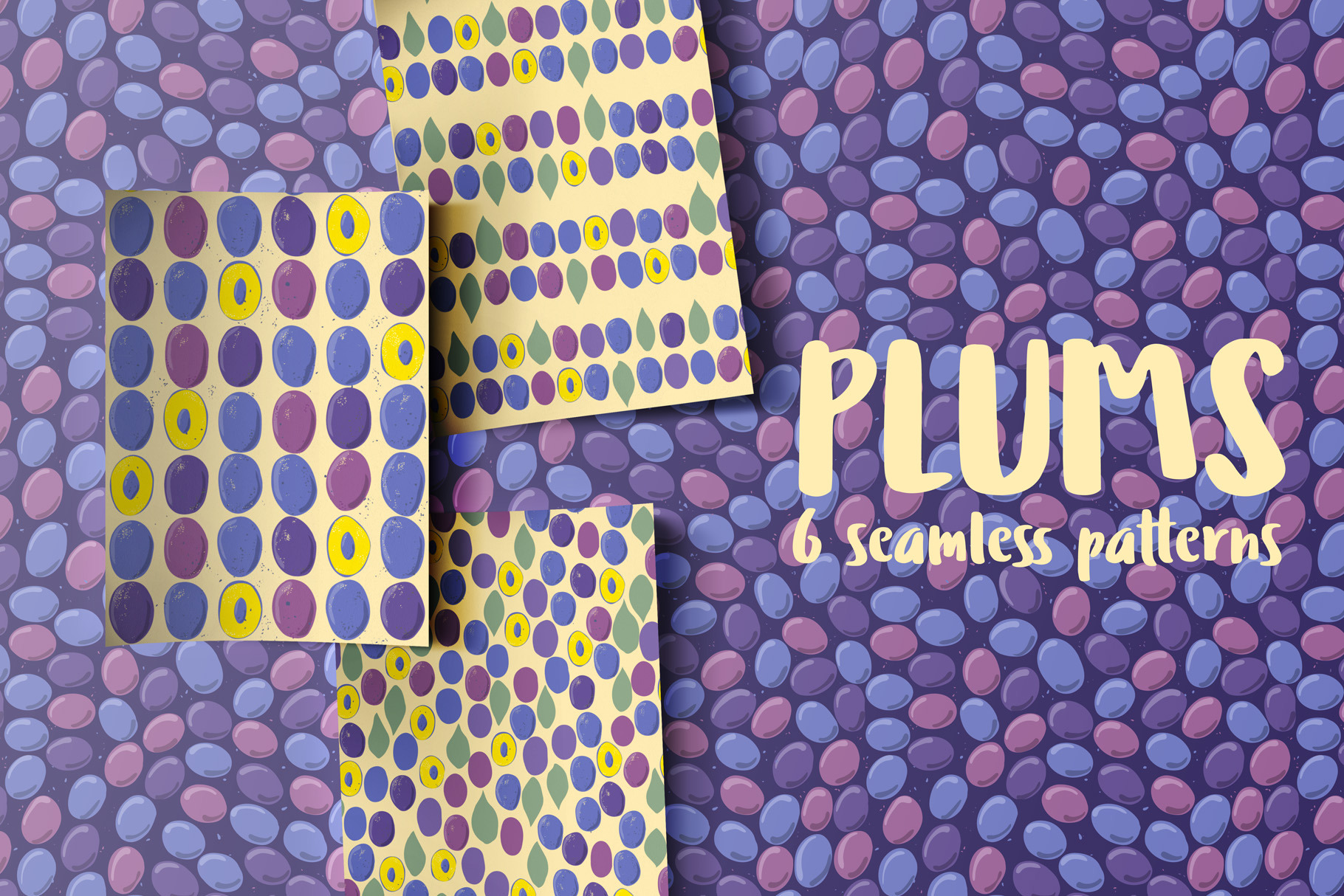 PLUMS, 6 seamless vector patterns, a Pattern Graphic by pineart