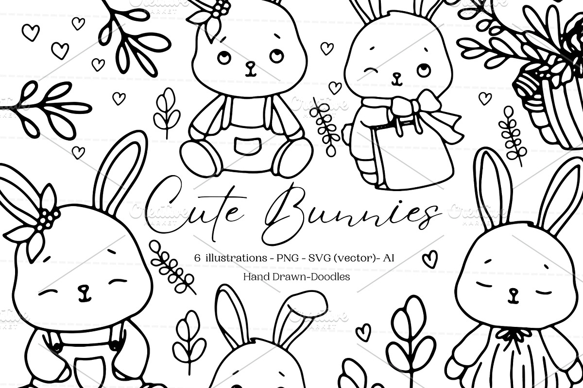 Cute Bunny Digital Stamps Bundle, an Animal Illustration by Little ...