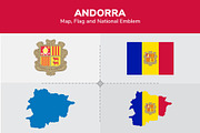 Andorra Map,Flag and National Emblem, an Object Illustration by shahsoft
