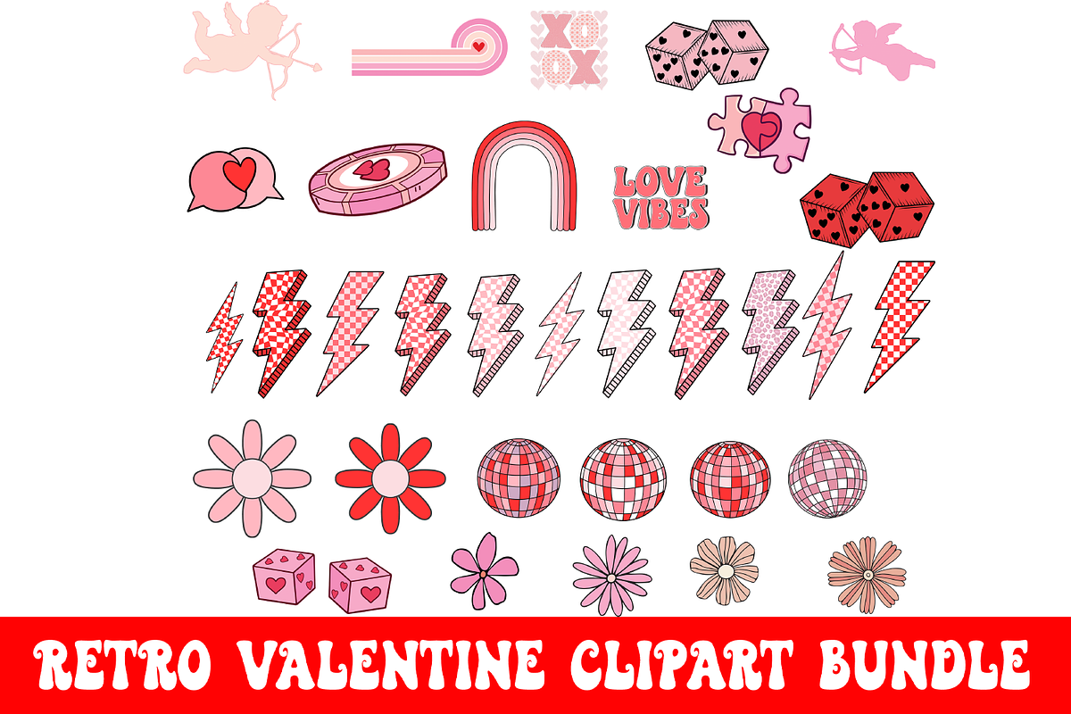 Retro Valentine day Clipart Bundle | Creative Market