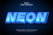 Neon glowing text effect, shiny blue, a Brushes & More by designvectx