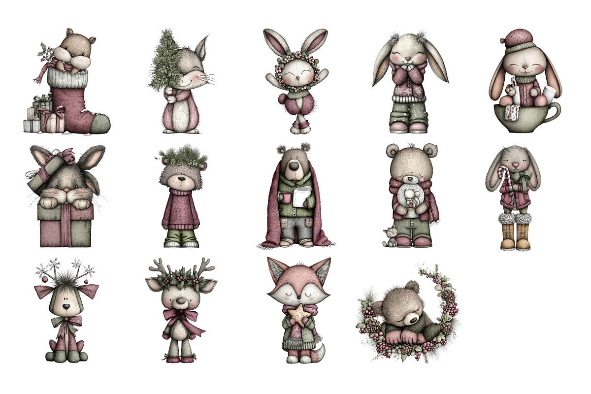 Winter Woodland Creatures Clipart, an Illustration by Daily.Designs