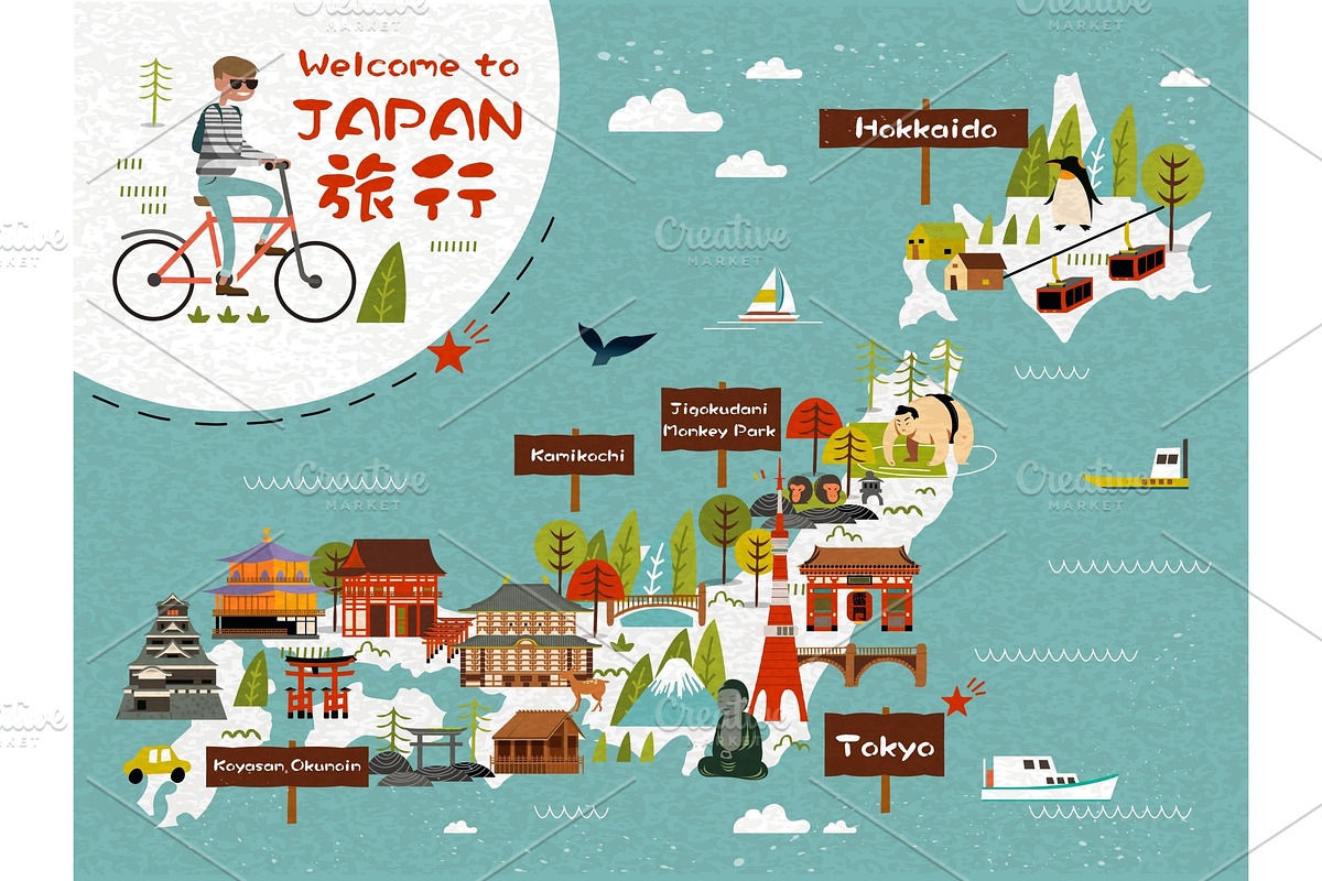 Japan travel map, a Decorative Illustration by TotallypicRF | Creative ...