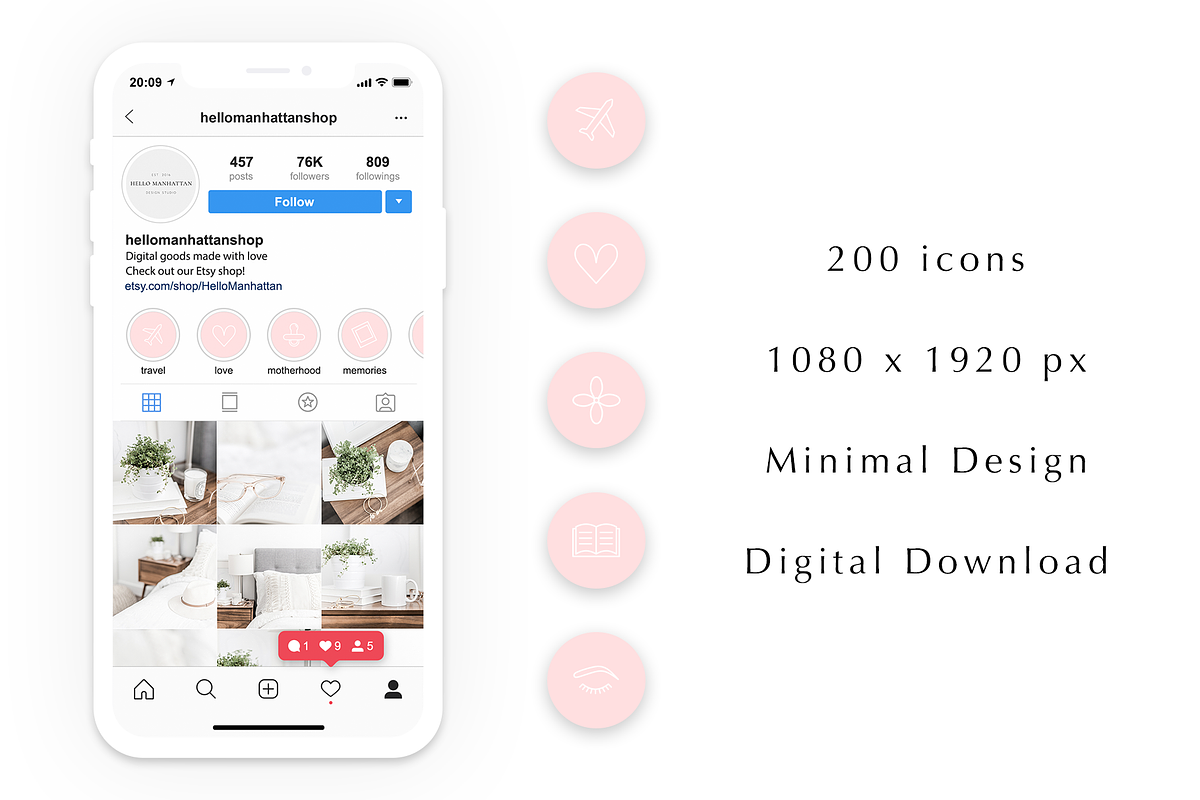 200 Instagram Story Highlight Icons, a Social Media Template by Blog&Glow