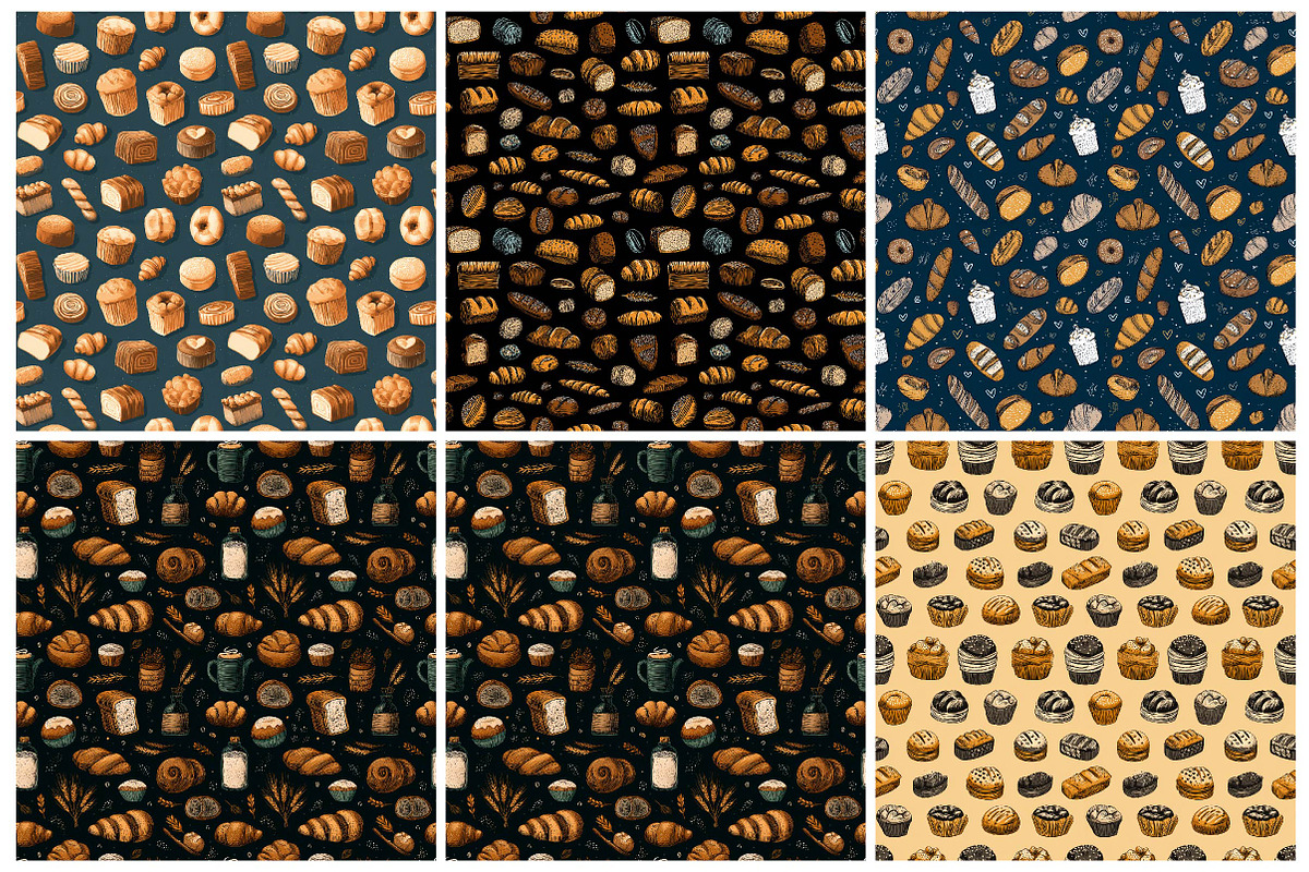 Bakery Seamless Patterns, a Texture Illustration by PixelShop