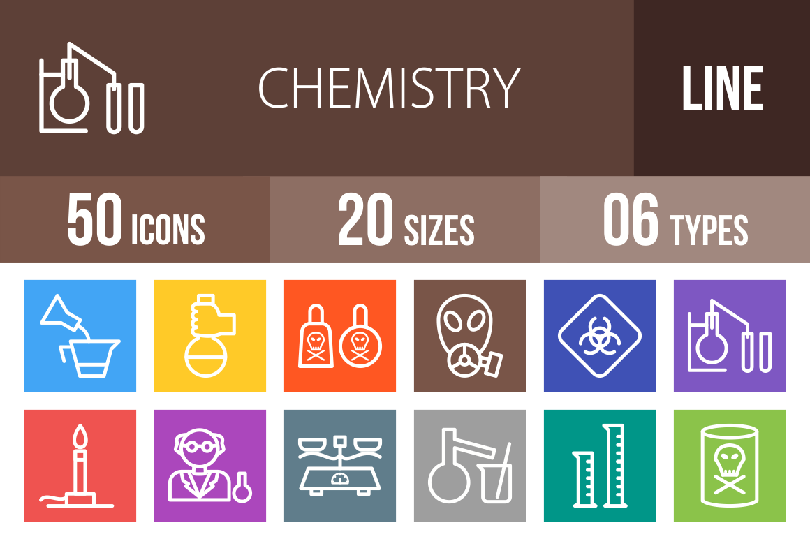 50 Chemistry Line Multicolor Icons, an Outline Icon by IconBunny