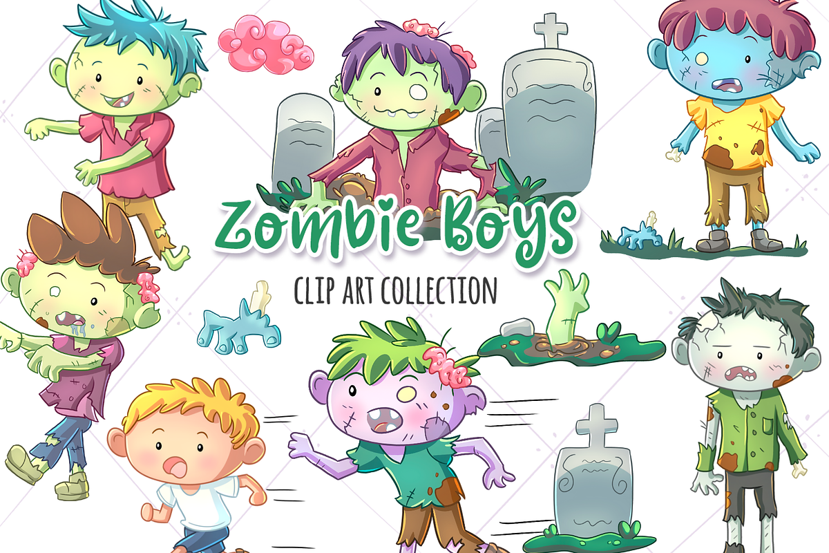 Zombie Boys Clip Art Collection, an Illustration by Keepin' It Kawaii