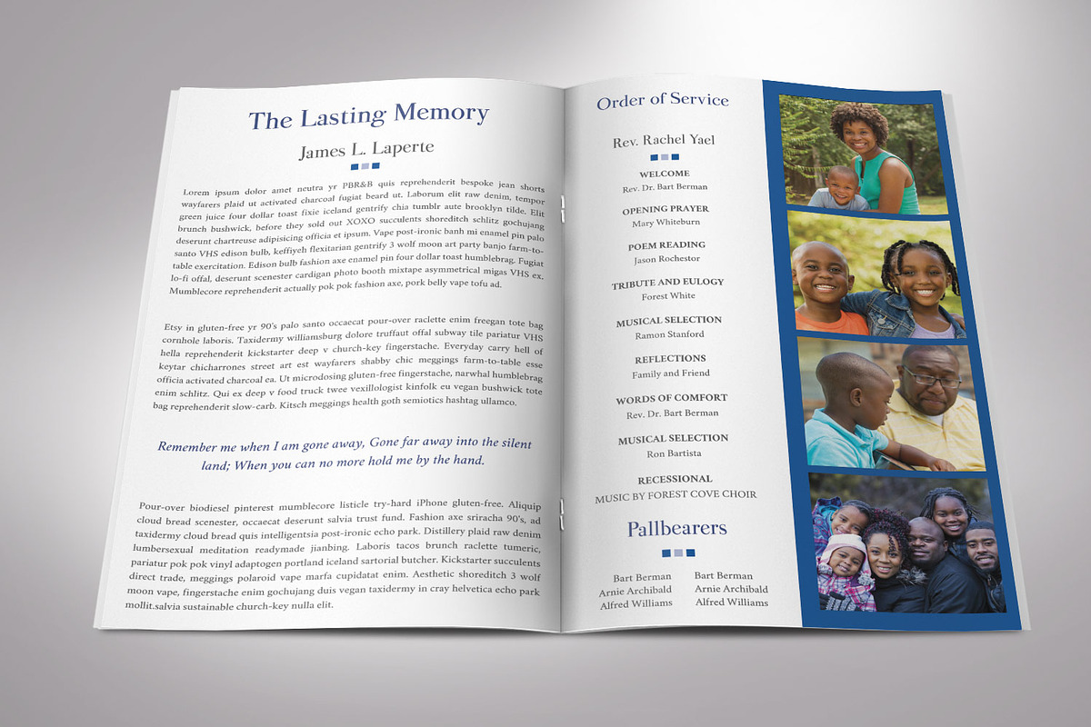 Remember Royal Blue Funeral Program 4p