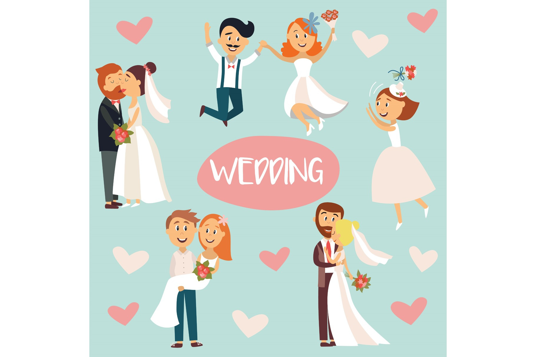 Funny cartoon wedding couple, bride and groom, a Person Illustration by ...