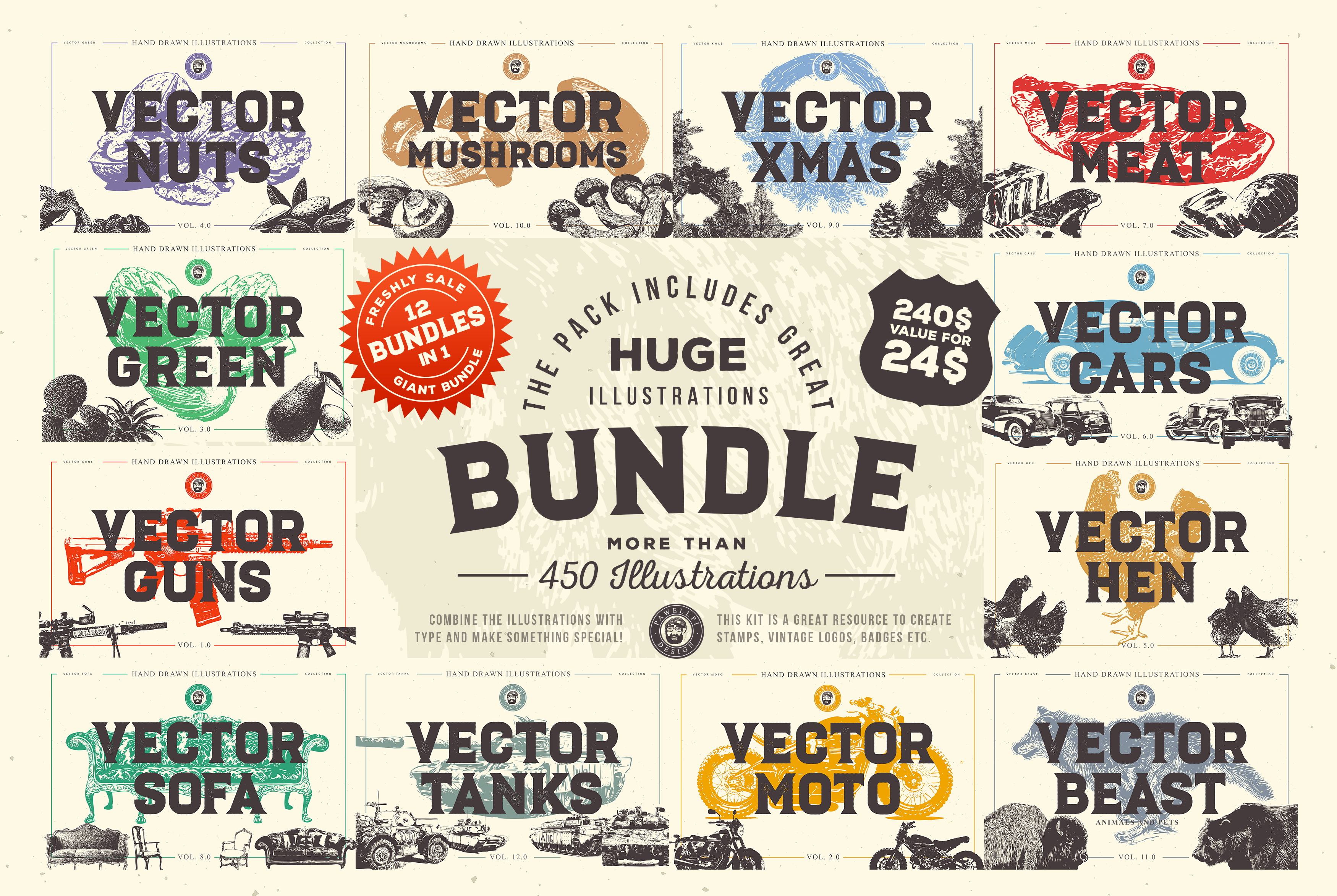 HUGE VECTOR ILLUSTRATIONS BUNDLE, a Decorative Illustration by pawellpi