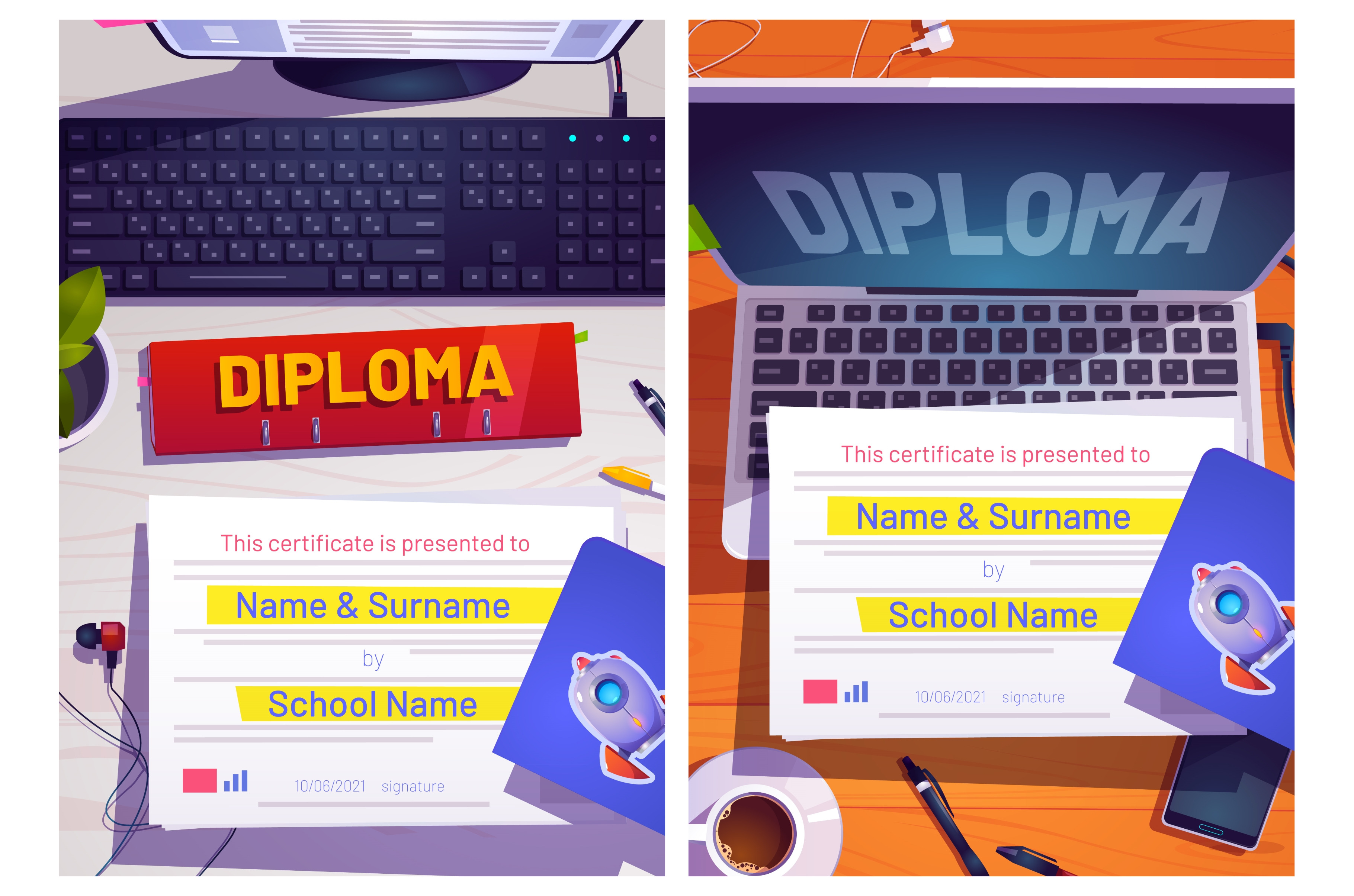School diploma design with computer, an Education Illustration by art ...