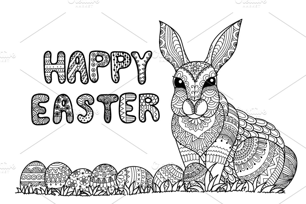 Happy Easter coloring page, an Object Graphic by Somjai King