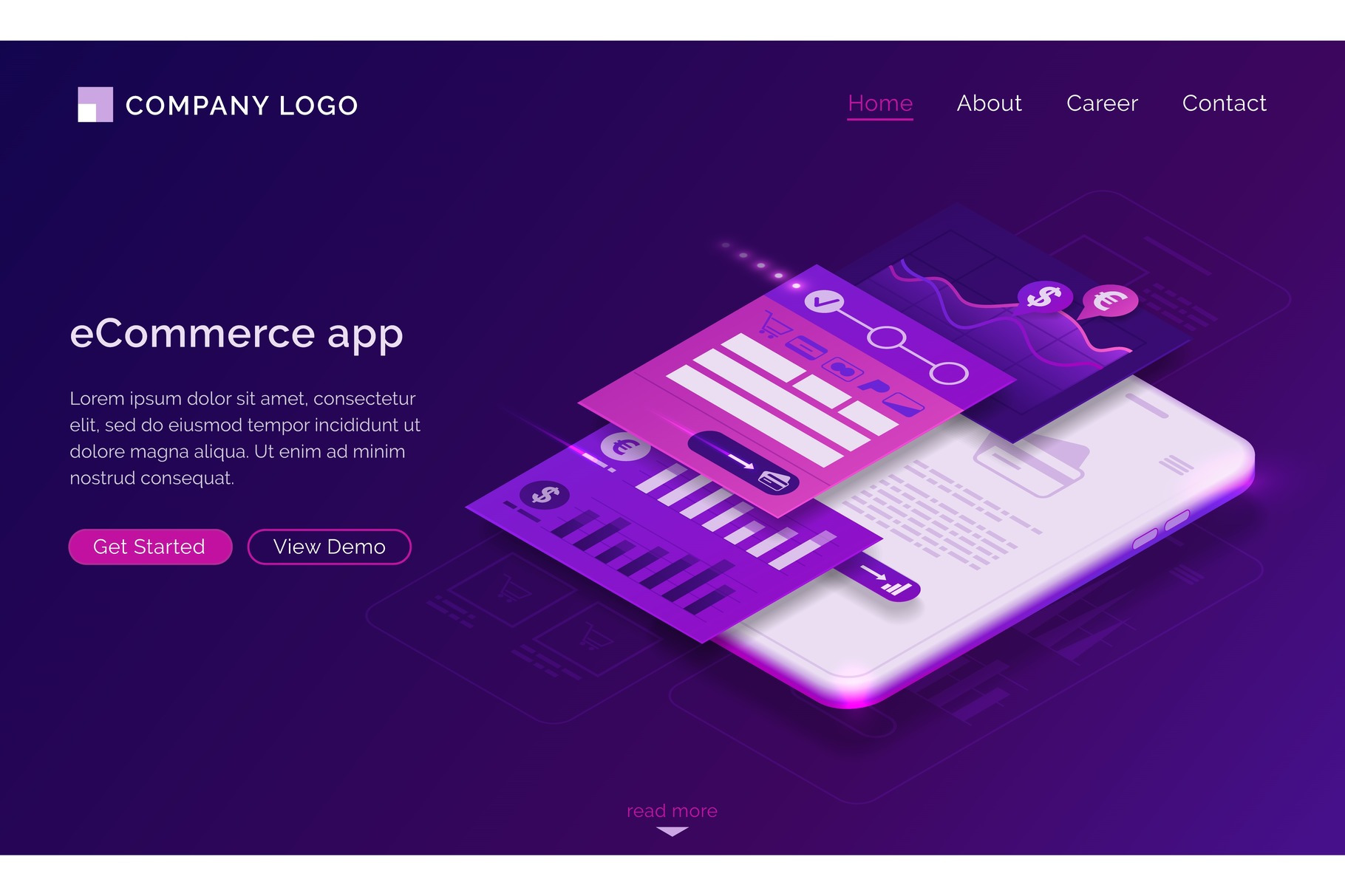 Landing page of eCommerce app, a Finance Illustration by art PVP - market