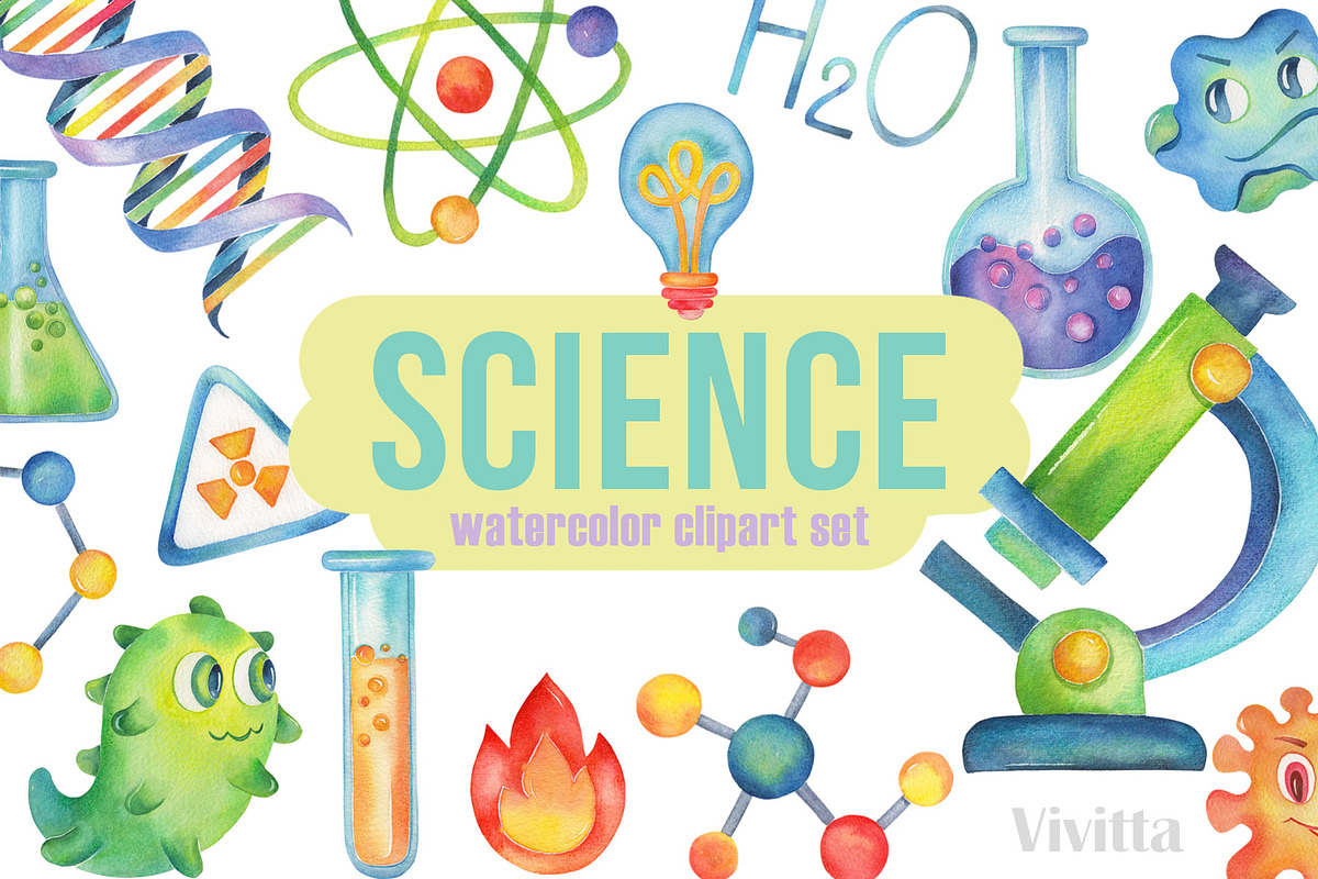 Science watercolor clipart,Chemistry, an Education Illustration by ...