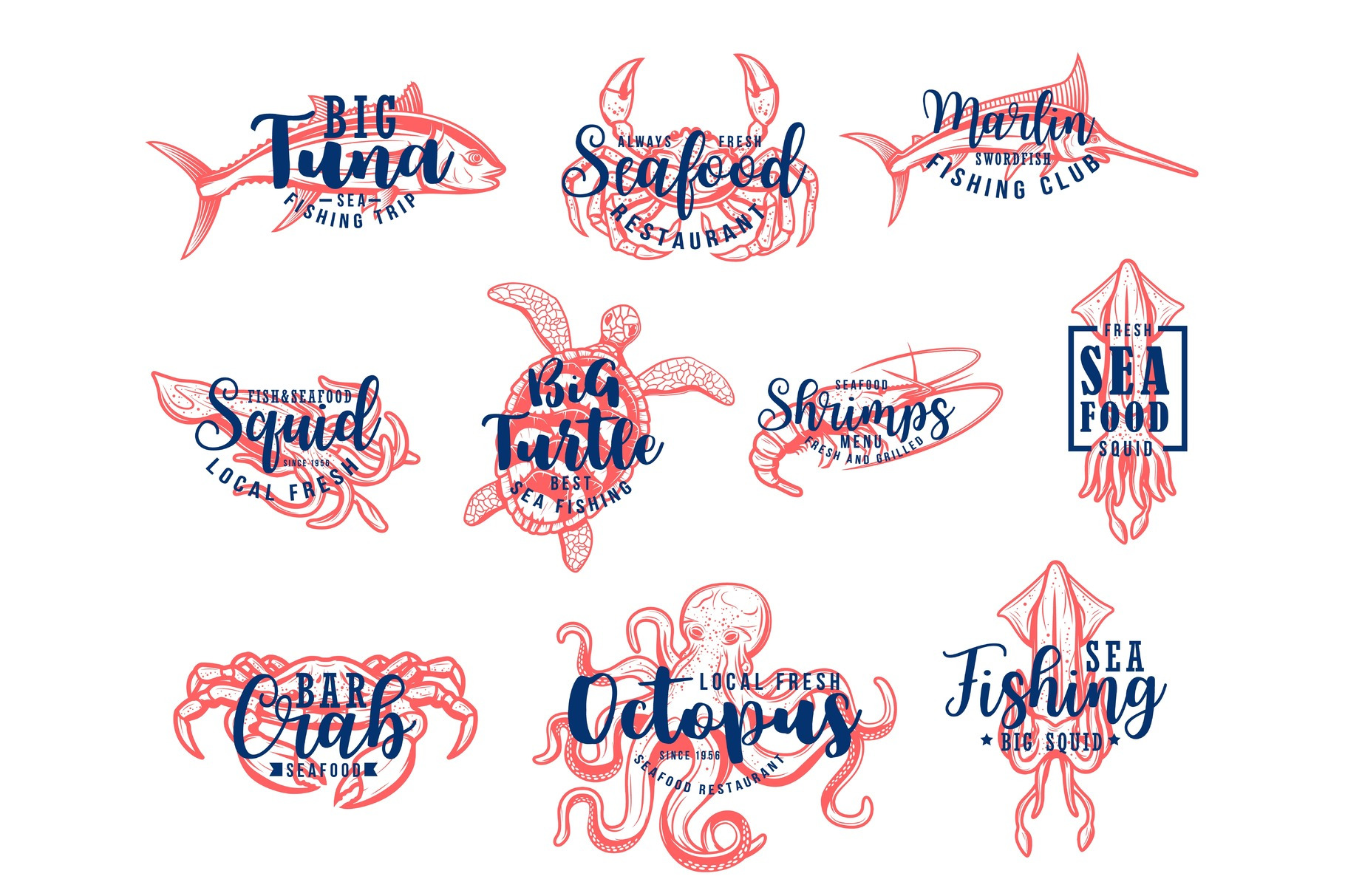 Seafood lettering, fishing | Food Illustrations ~ Creative Market