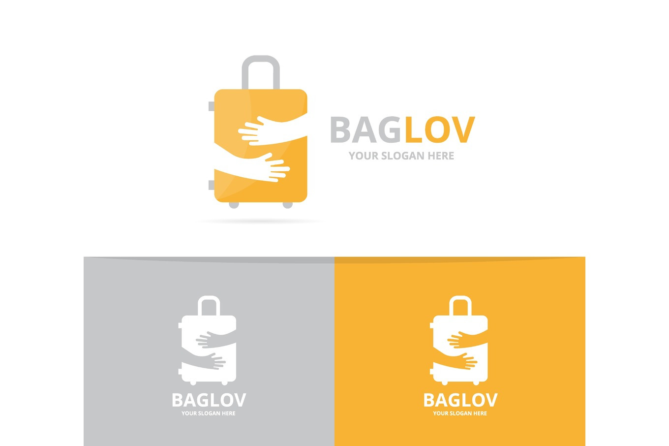 Vector of bag and hands logo combination. Baggage and embrace symbol or ...