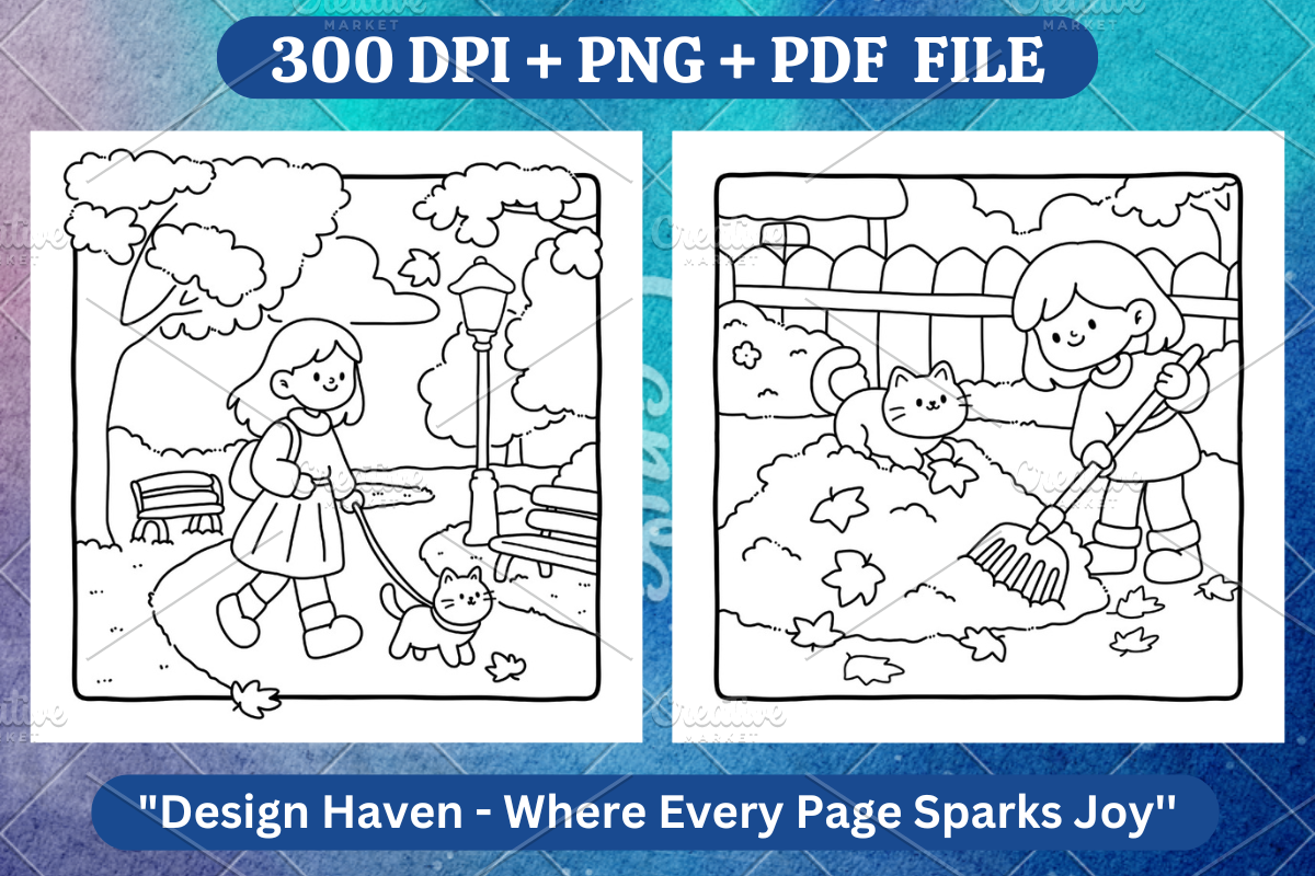 Cozy Fall Autumn Coloring Pages, a Seasonal Illustration by Daisy Doodle