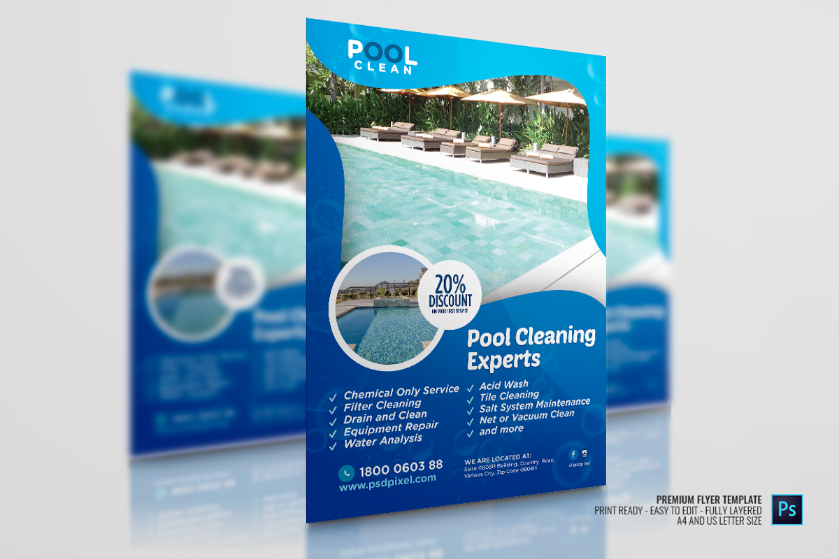 Pool Cleaning Flyer, a Flyer Template by PSDPixel