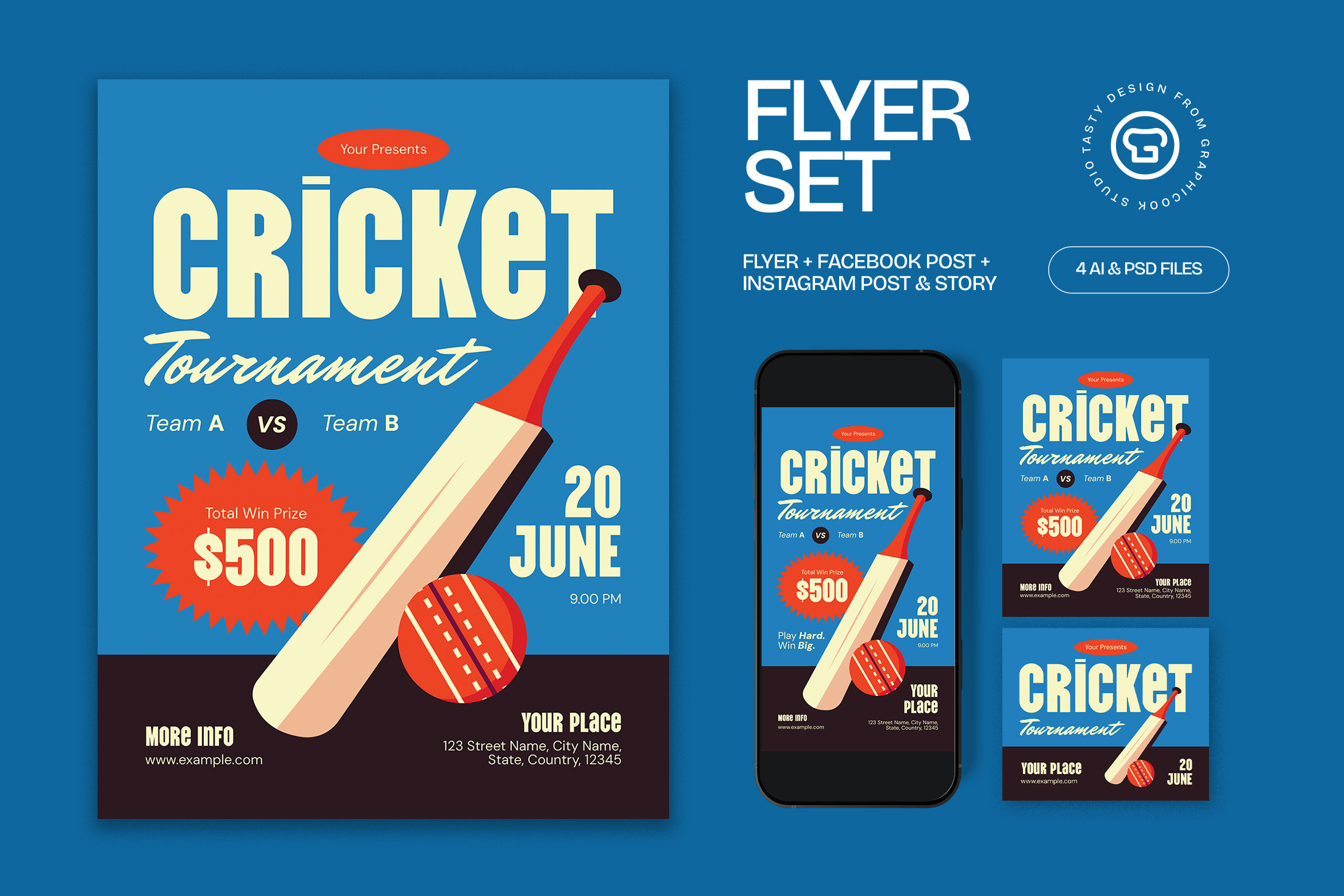 Cricket Tournament Flyer, a Flyer Template by graphicook