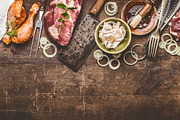Various grill meats on rustic wooden | Food Images ~ Creative Market