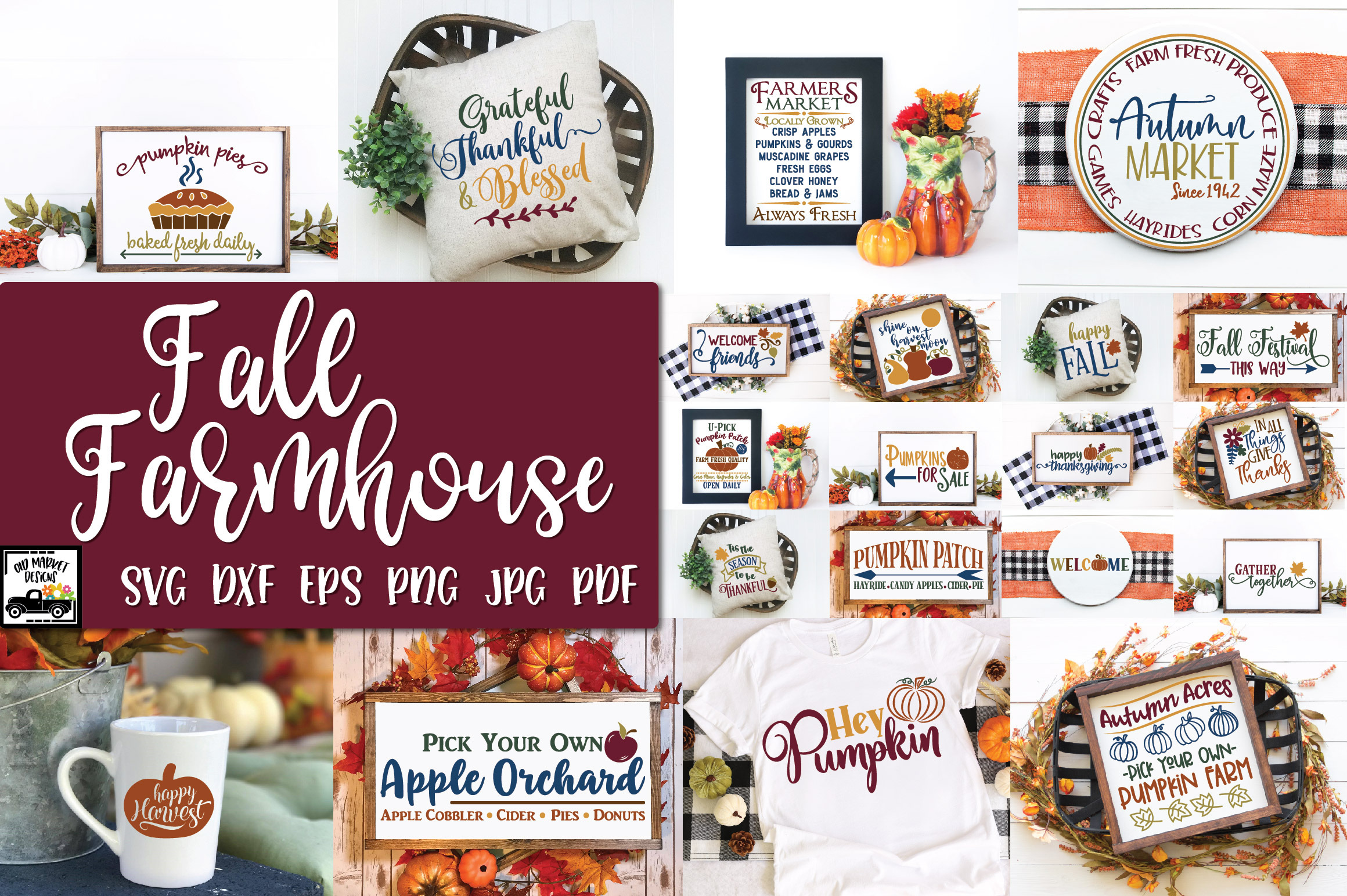 Farmhouse Fall SVG Bundle, an Illustration by OldMarket Designs