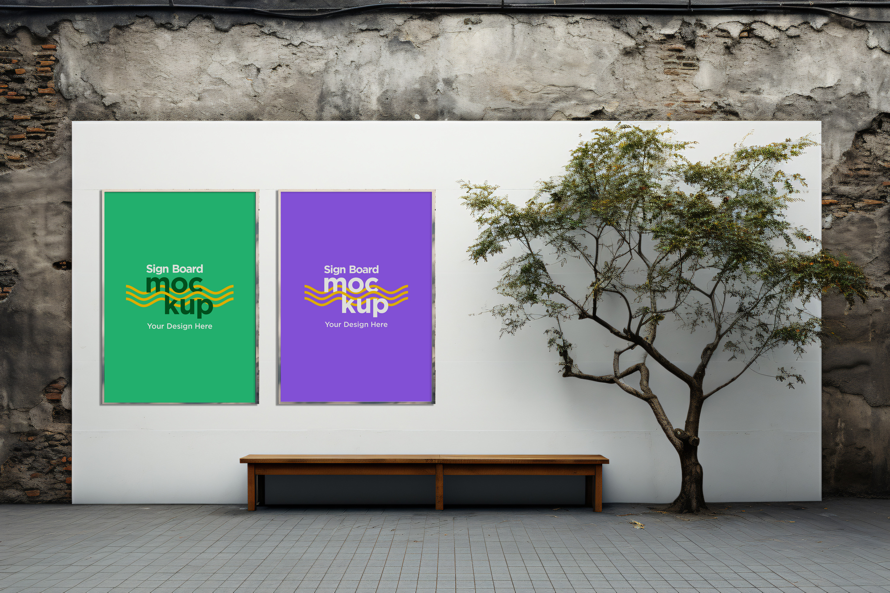 Two Advertisement Signboard on wall, an Advertising Mockup by shahsoft