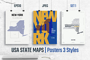 USA State Maps | Posters 3 Styles 1 | Illustrations ~ Creative Market