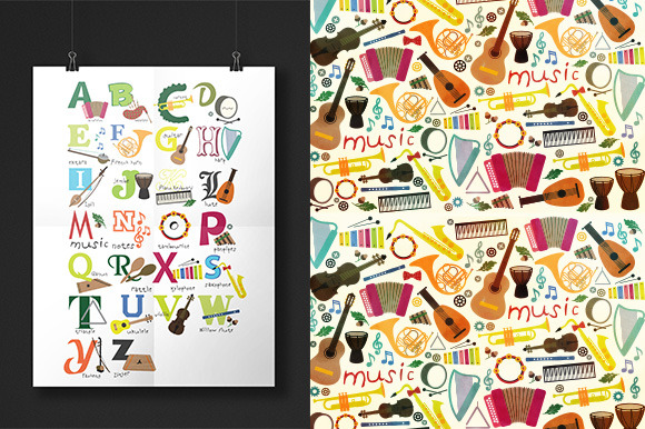 Music Alphabet & music pattern, an Illustration by Moloko88