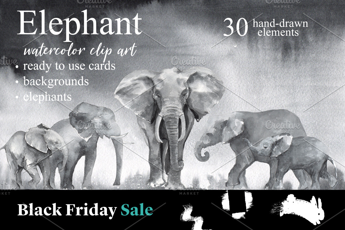 Elephant watercolor clipart, an Animal Illustration by StasyArt