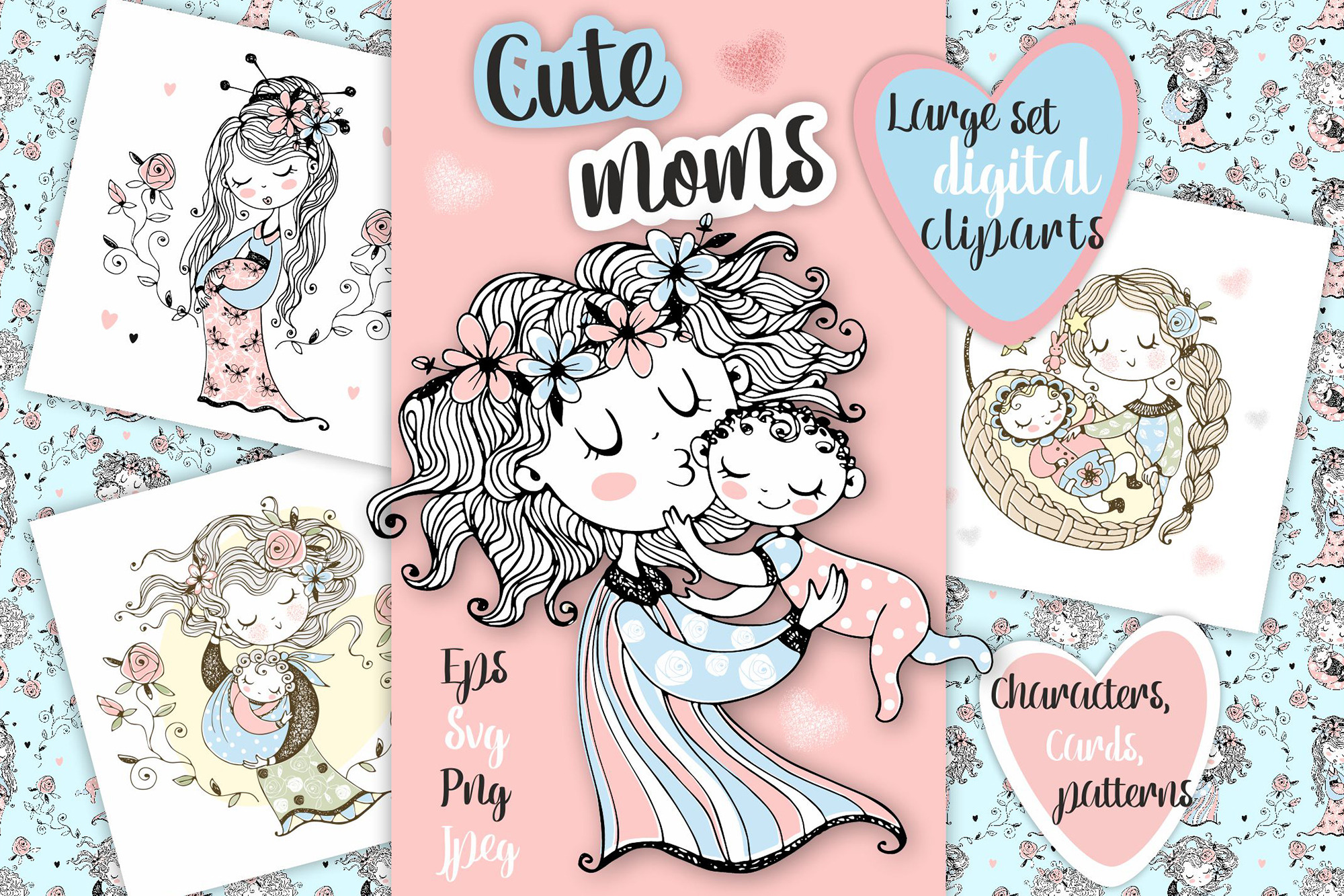 Mother's day clipart cute moms, an Illustration by Grigaola.Art ...