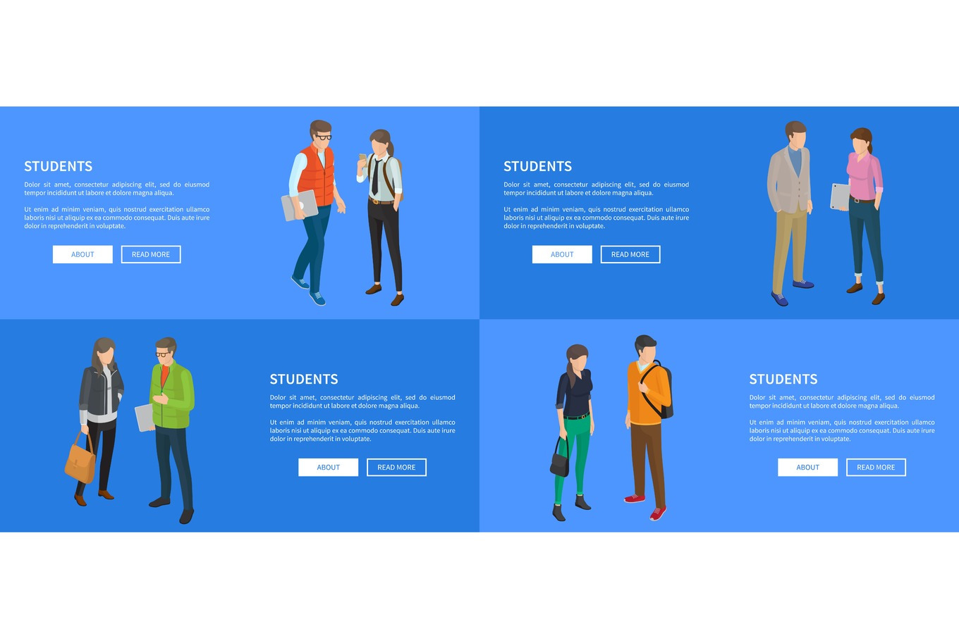Students Cartoon Characters Posters with Man and Woman, an Education ...
